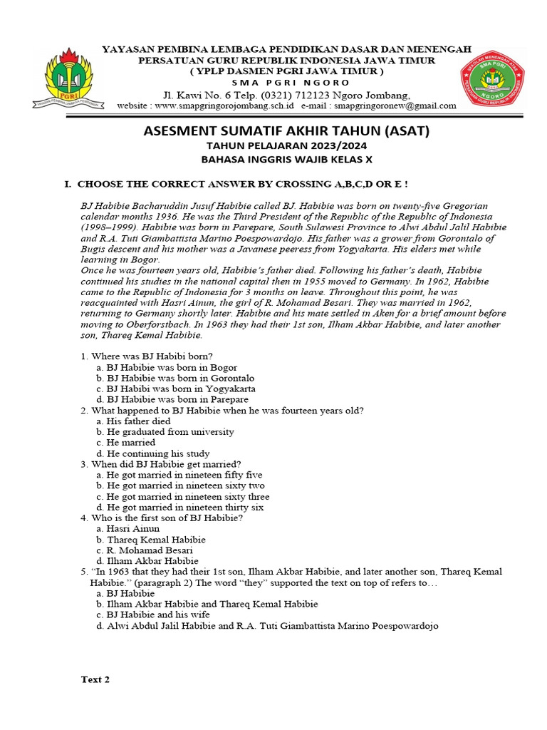 SOAL ASAT KLS X | PDF | Hamburgers | English Language