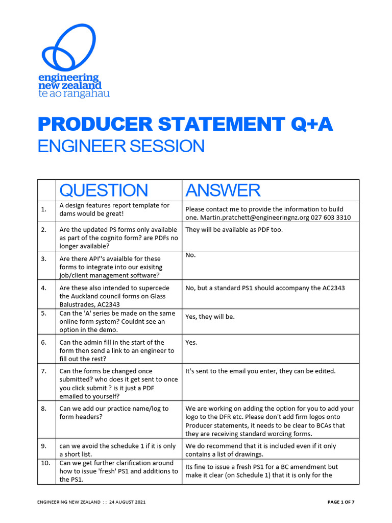 Producer Statement Q&A for Engineers | PDF | Engineering