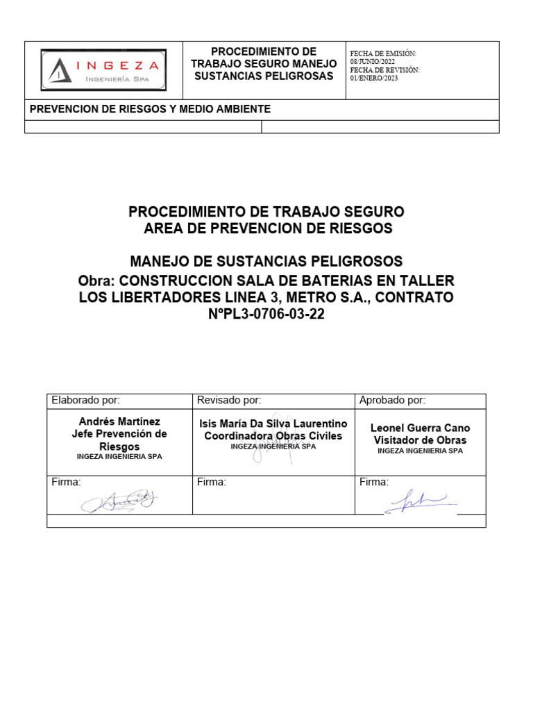 Manejo de Sustancias Peligrosas Rev. 0 | PDF | Residuos | Entorno natural