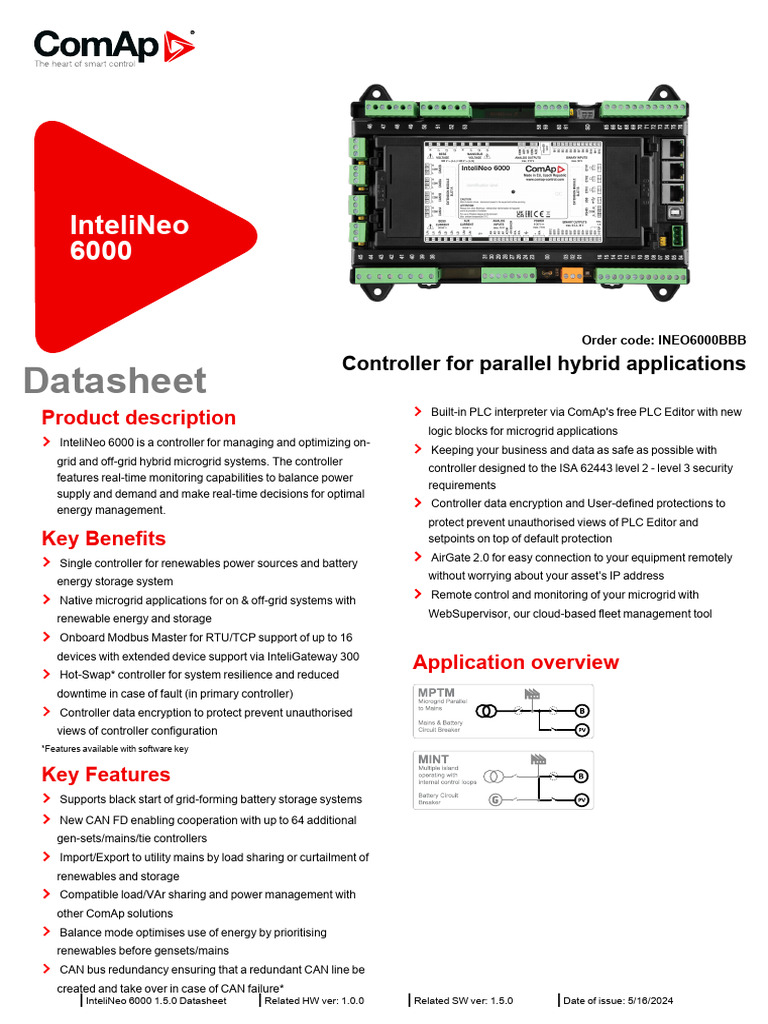 InteliNeo 6000 Hybrid Controller Datasheet | PDF | Analog To Digital Converter | Power Supply
