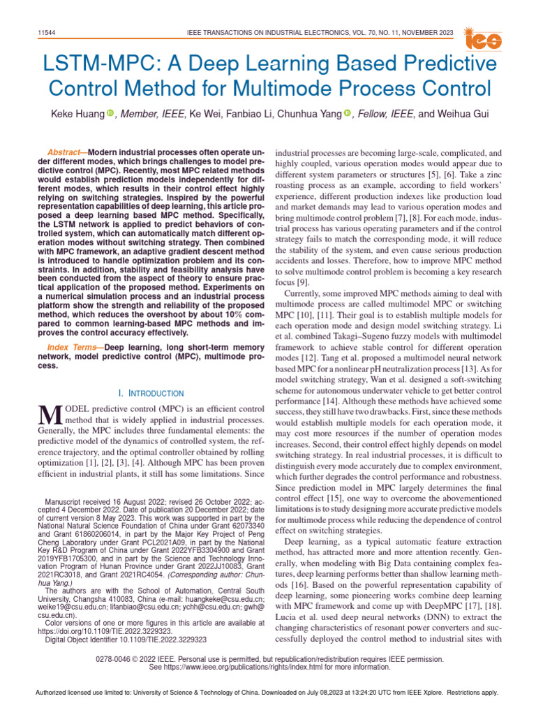LSTM-MPC for Multimode Process Control | PDF | Mathematical Optimization | Deep Learning