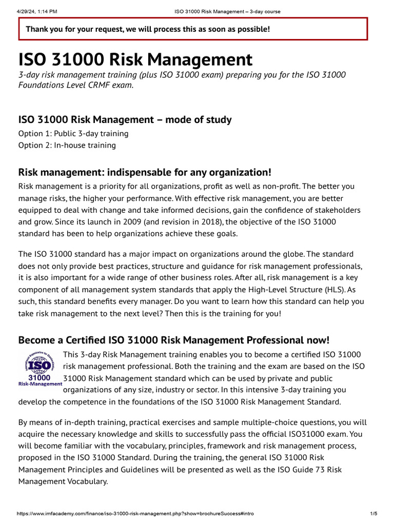 ISO 31000 Risk Management - 3-Day Course | PDF | Risk Management | Risk ISO 31000 Risk Management - 3-Day Course | PDF | Risk Management | Risk