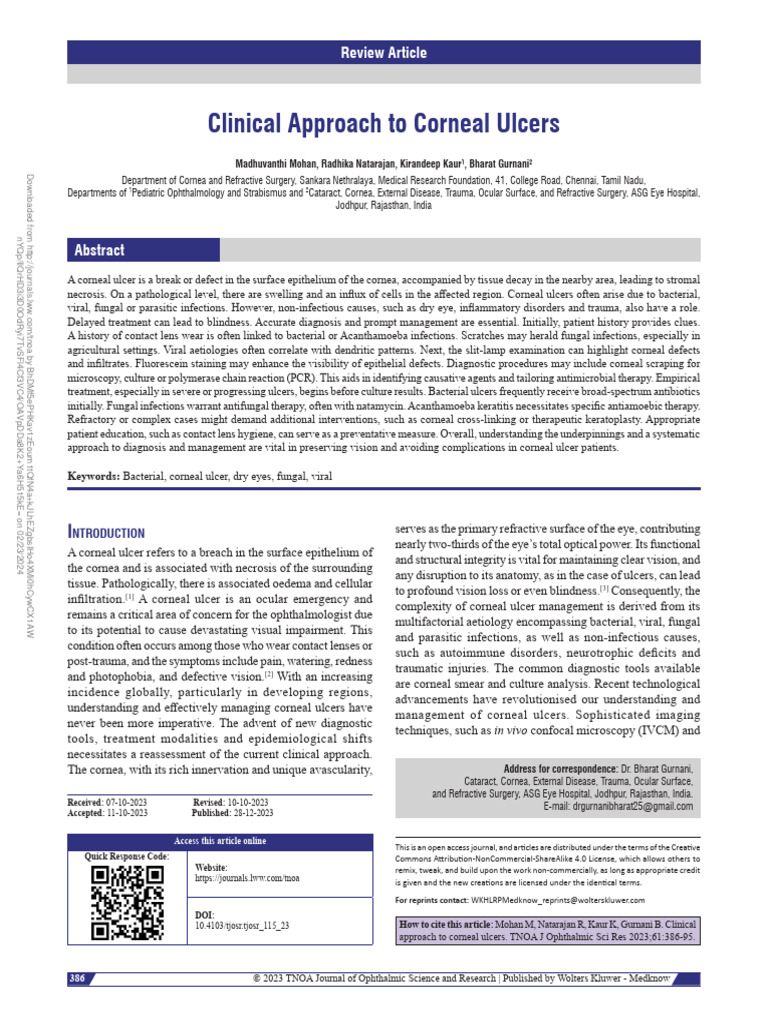 Clinical Approach To Corneal Ulcers. | PDF | Cornea | Contact Lens