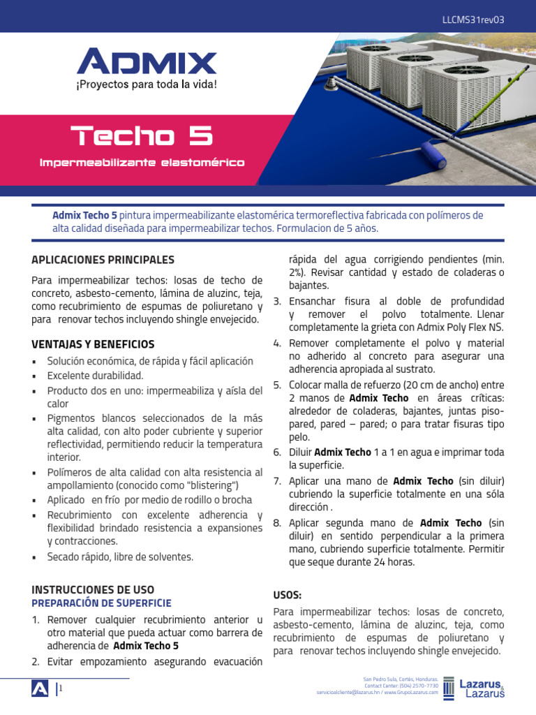 LLCMS31rev03 Admix Techo 5 | PDF | Hormigón | Agua