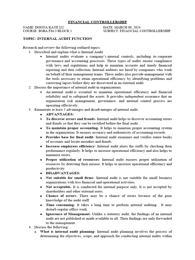 ACTIVITY 4 Internal Audit Function | PDF | Internal Audit | Audit