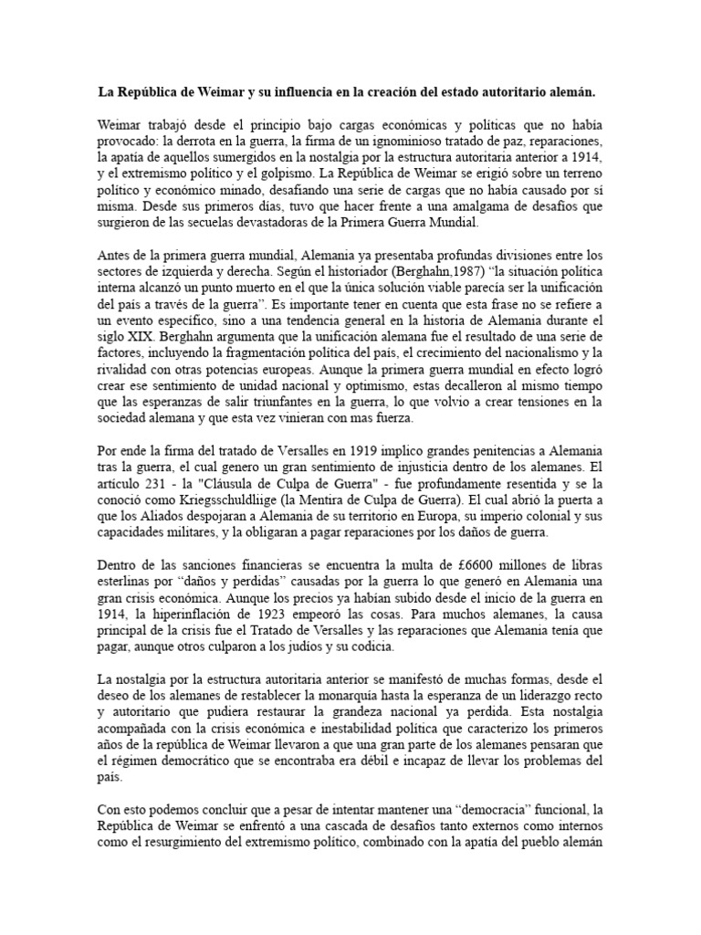 Weimar: Causas del Estado Autoritario Alemán | PDF | Alemania nazi ...