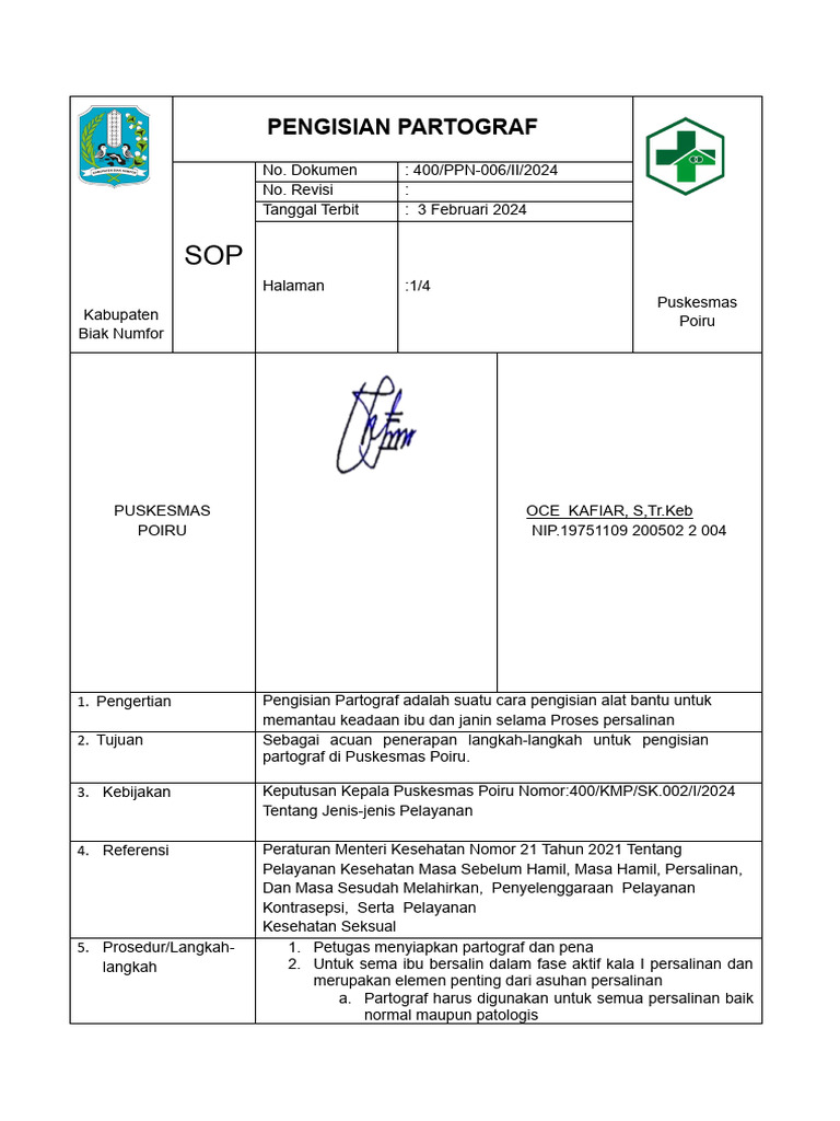 SOP Pengisian Partograf | PDF
