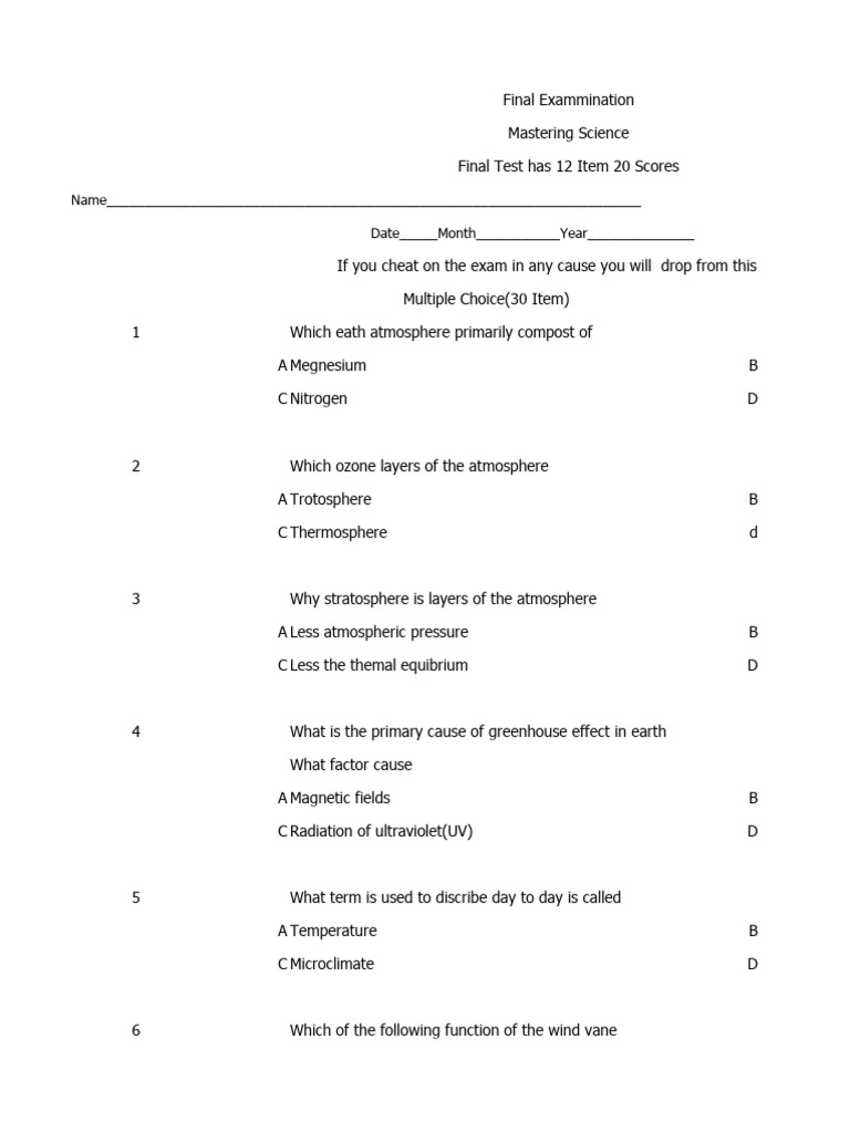 Science Review Final Exam | PDF | Atmosphere Of Earth | Atmosphere Science Review Final Exam | PDF | Atmosphere Of Earth | Atmosphere