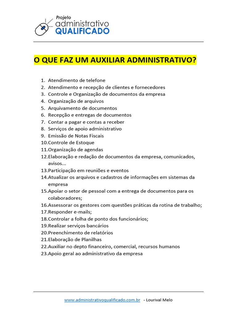 o Que Faz Um Auxiliar Administrativo | Download grátis PDF | Gestão de recursos humanos | Business