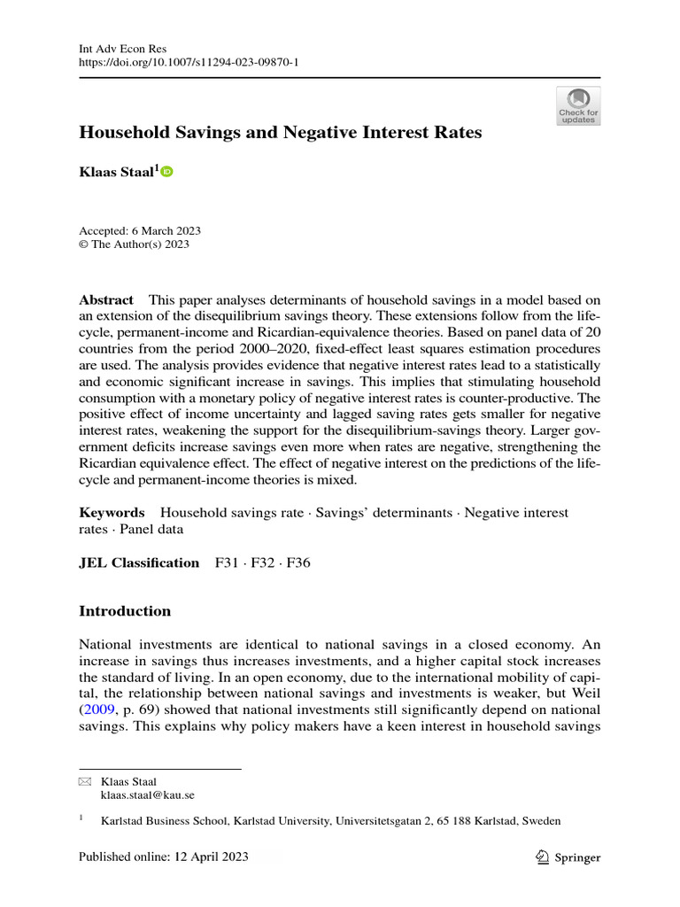 Household Savings & Negative Interest Rates | PDF | Consumption ...