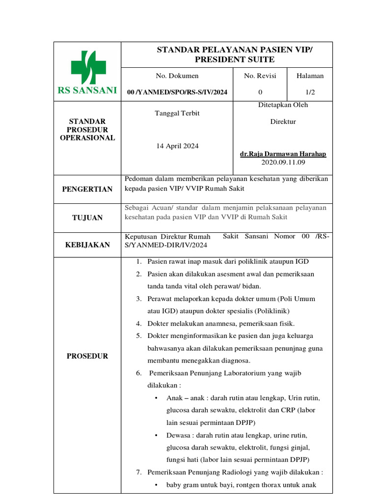 Sop Pasien Vip-1 | PDF
