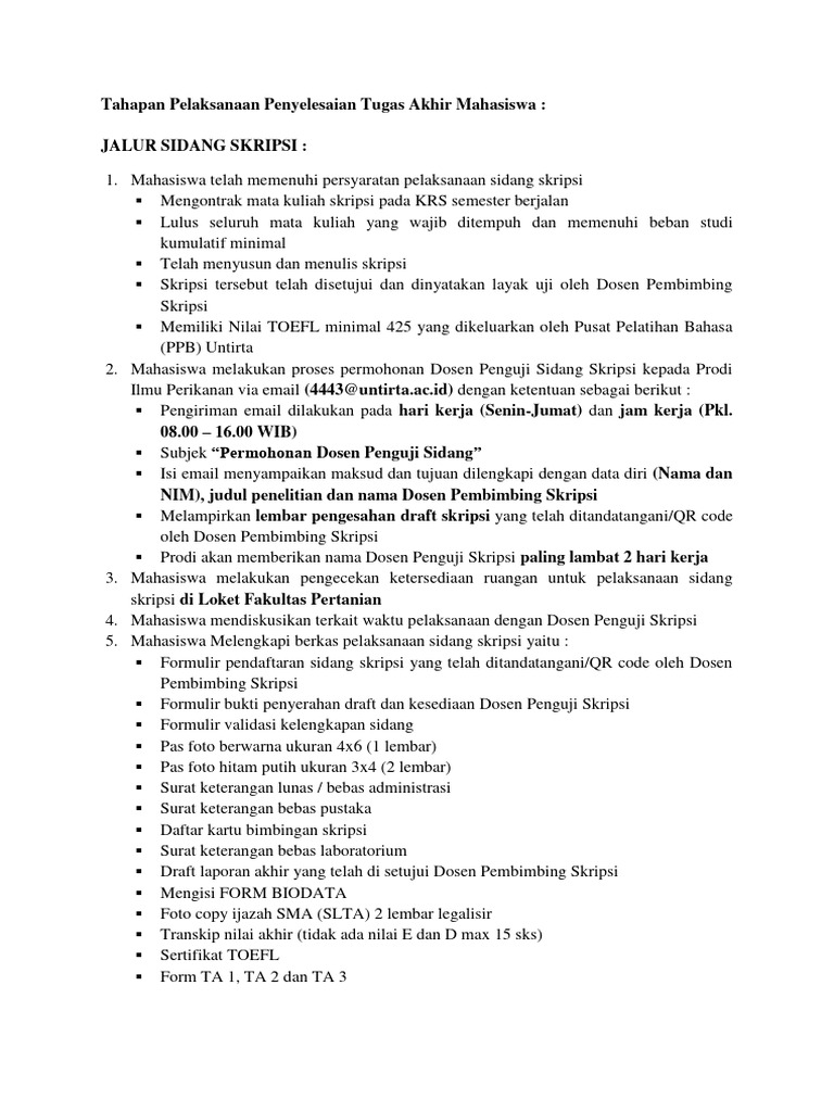 Tahapan Pelaksanaan Penyelesaian Tugas Akhir Mahasiswa | PDF