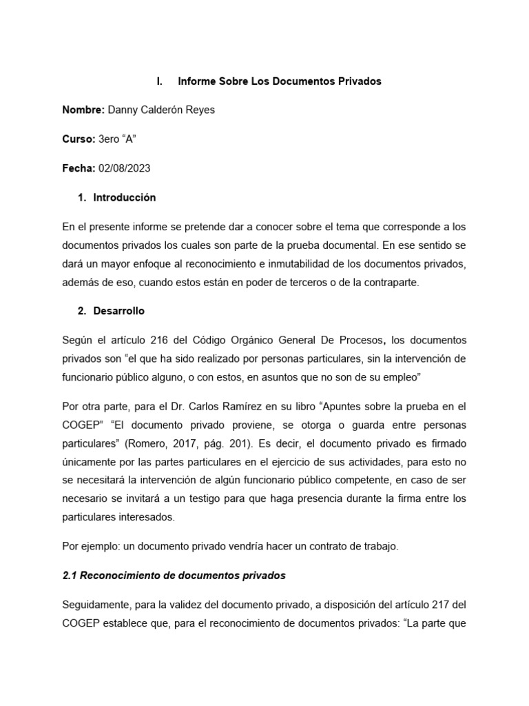 Documentos Privados: Definición y Ejemplos | PDF | Derecho
