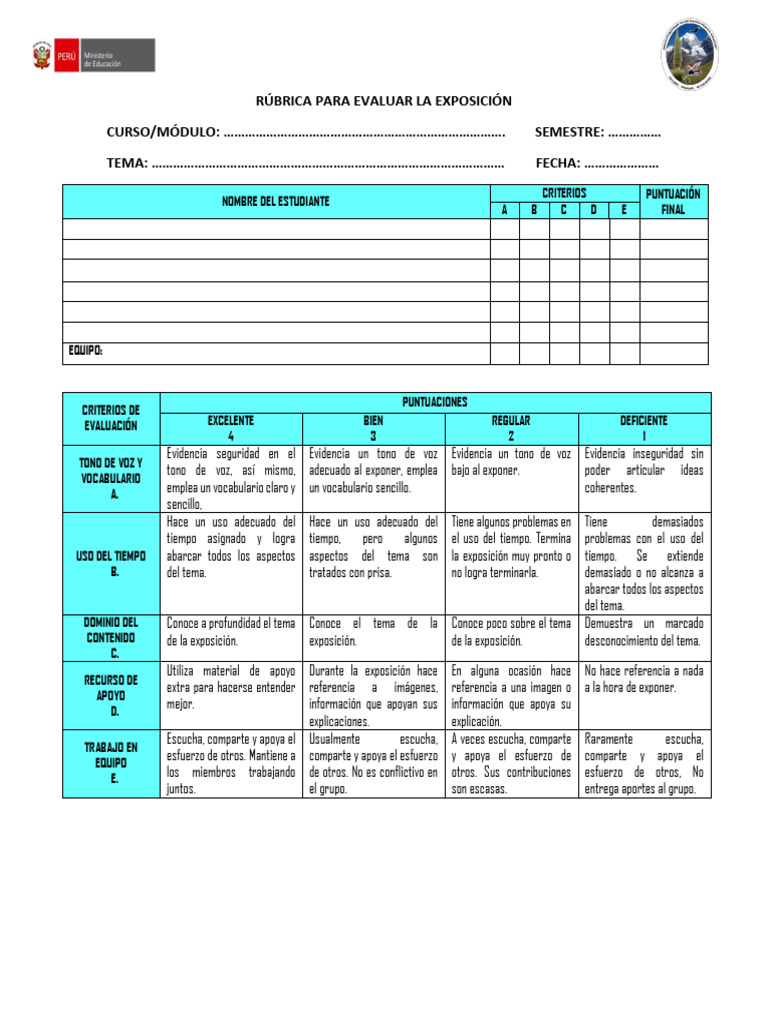 Rúbrica-Para Evaluar-Exposiciones | PDF