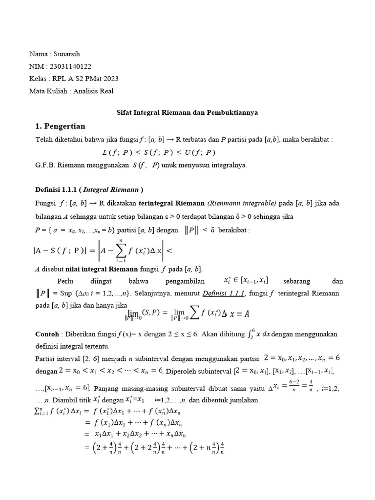 Integral Riemann: Definisi dan Contoh | PDF
