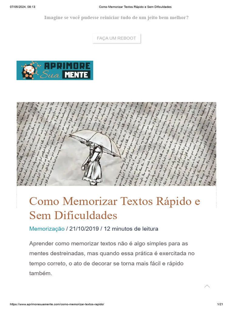 Técnicas para Memorizar Textos Rápido | PDF | Memória | Aprendizado