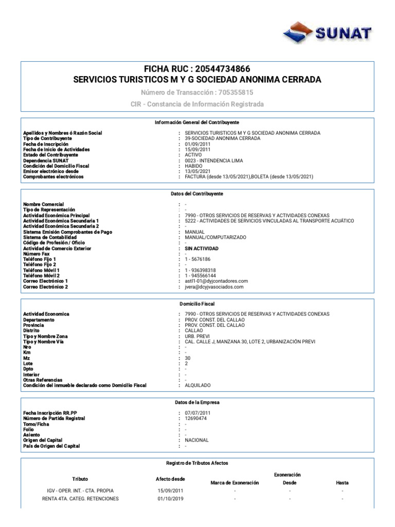 Ficha RUC Actualizado | PDF | Industrias de servicio