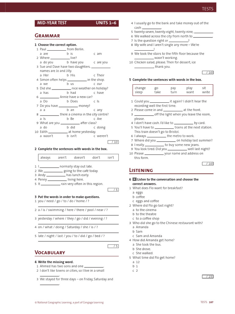 Outcomes Beginner Mid-YearTest | PDF