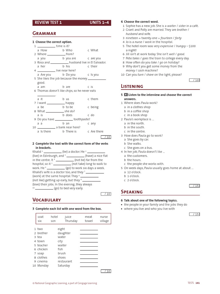Outcomes Beginner ReviewTests | PDF