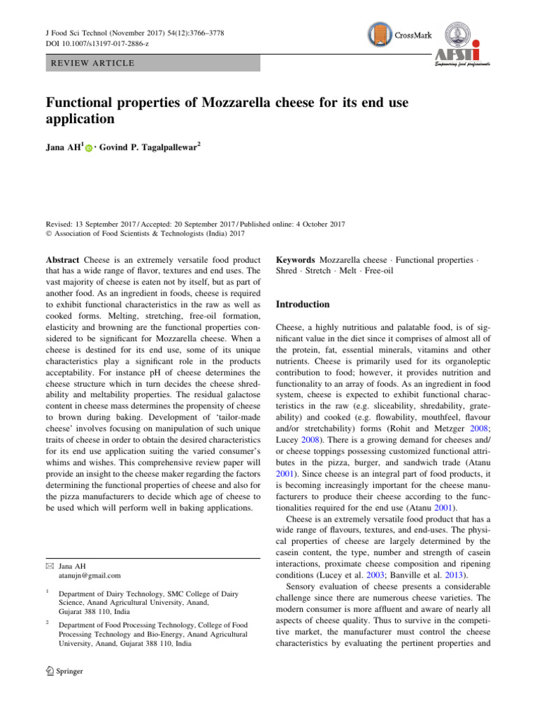 Functional Properties of Mozzarella Chee | PDF | Cheese | Mozzarella