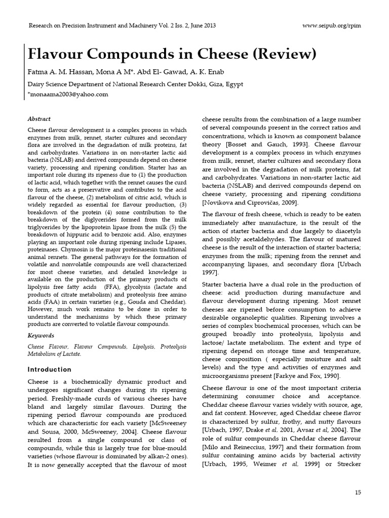 Flavour Compounds in Cheese Review | PDF | Cheese | Taste