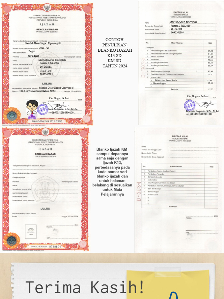 Contoh Penulisan Blanko Ijazah SD 2024 | PDF