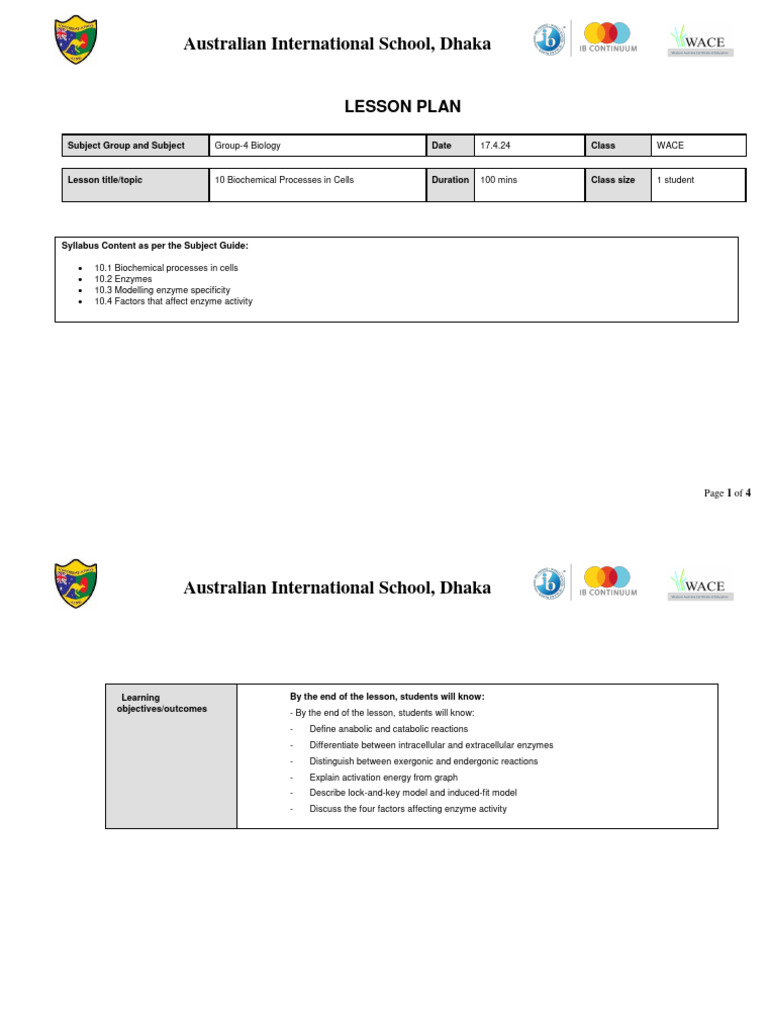 Lesson Plan 17.4.24 | PDF | Enzyme | Activation Energy Lesson Plan 17.4.24 | PDF | Enzyme | Activation Energy