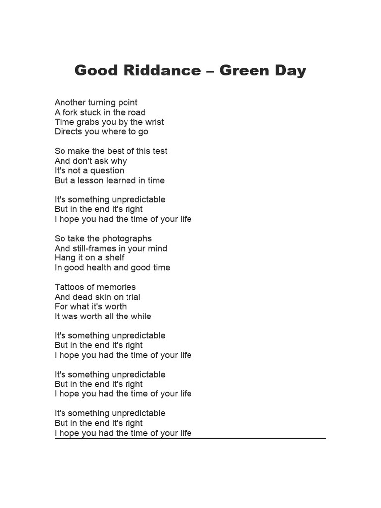 Green Day's "Good Riddance" Analysis | PDF