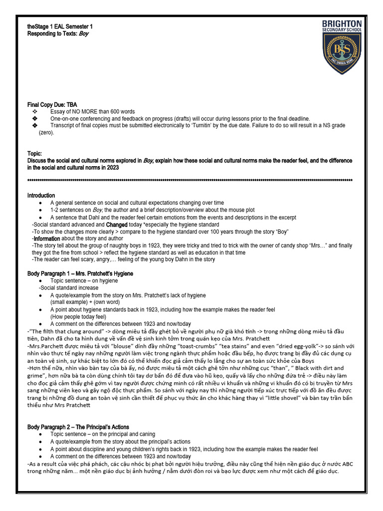 2023 Stage 1 Boy Task Sheet | PDF