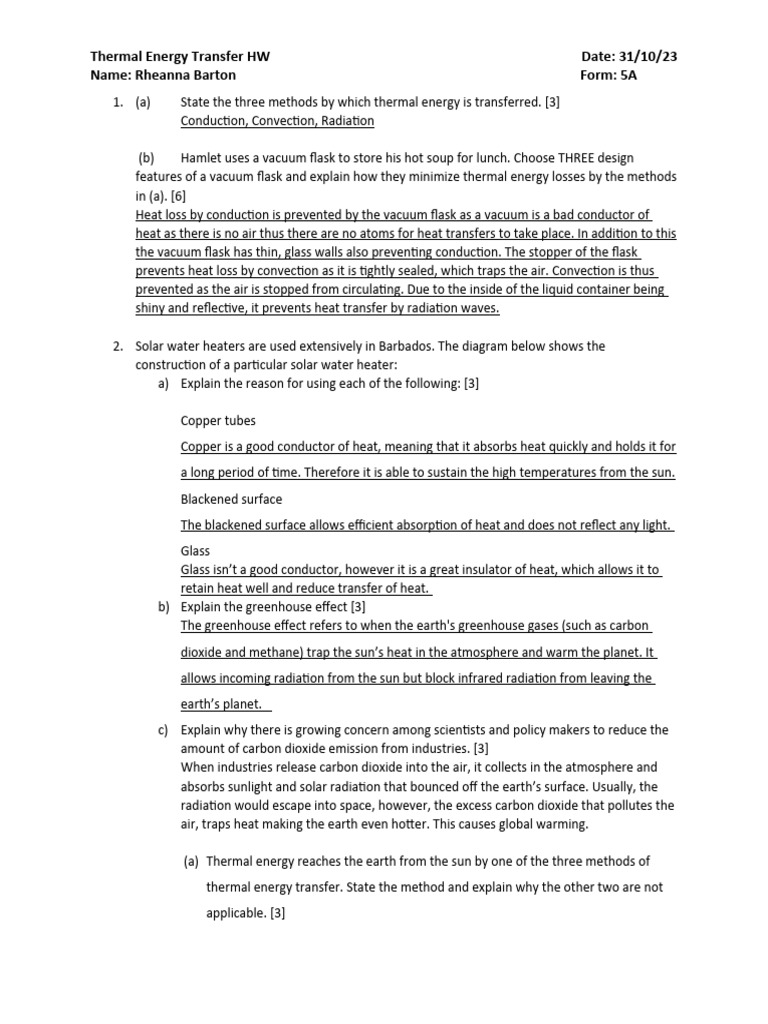 Thermal Energy Transfer HW Worksheet | PDF | Heat Transfer | Atmosphere ...