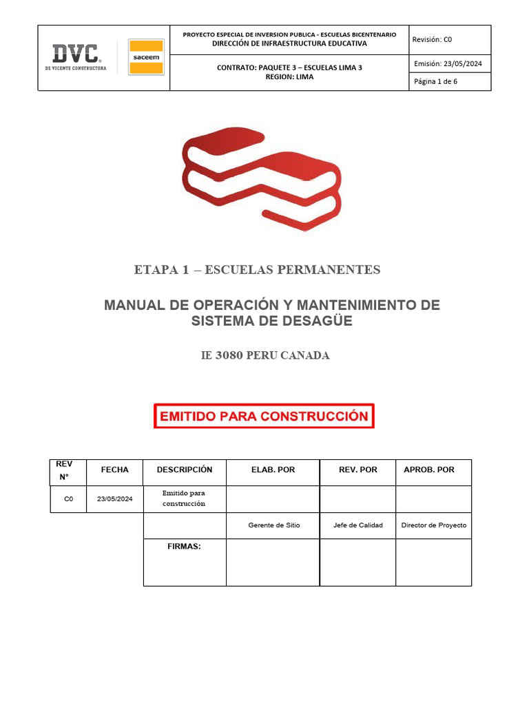 Manual de Operacion y Mantenimiento Sistema de Desague | PDF | Alcantarillado | Colector de ...