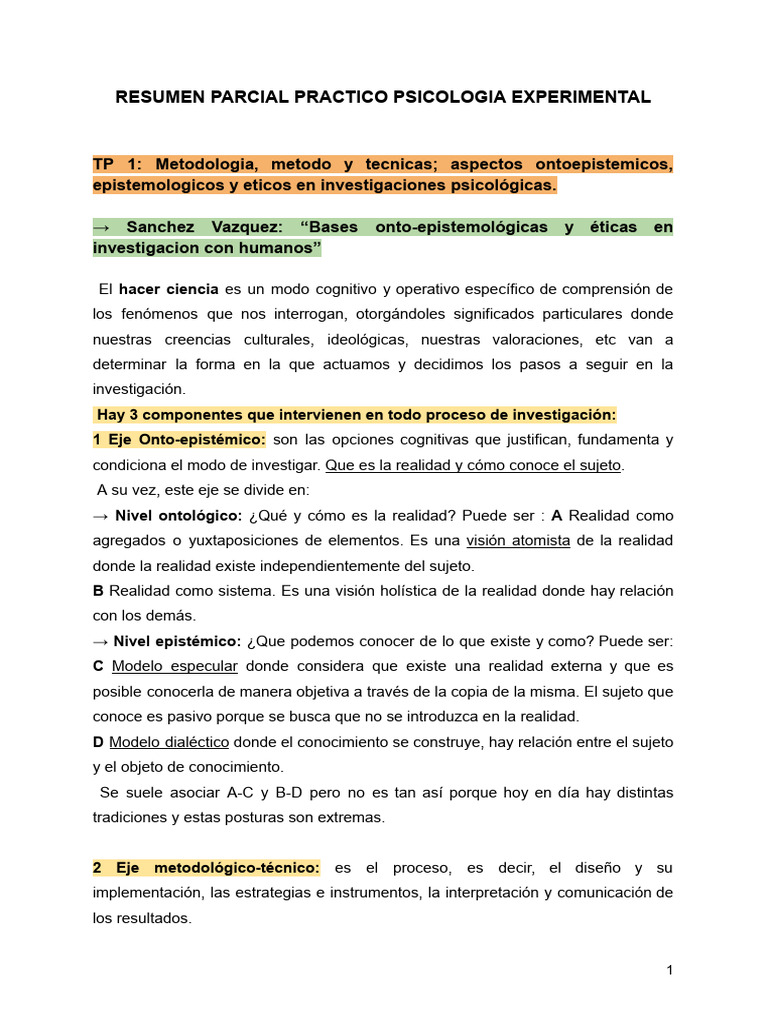 Resumen Practico Psico Experimental | PDF | Muestreo (Estadísticas) | Conocimiento