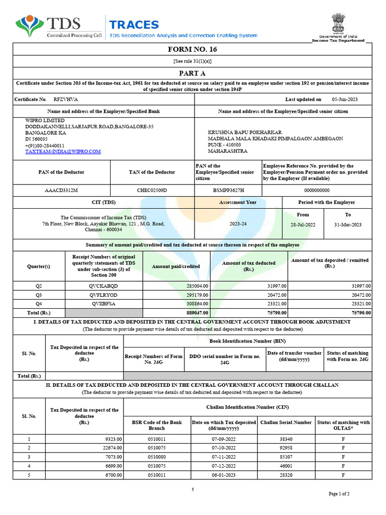 Form16 22 23 | PDF | Tax Deduction | Pension