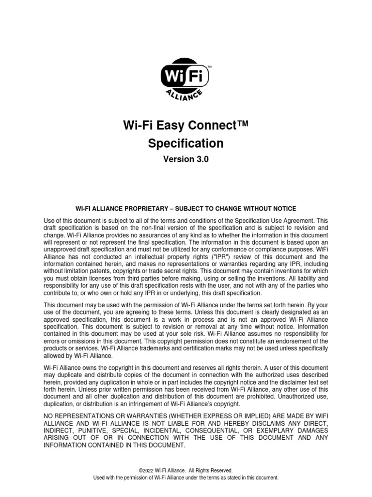 Wi-Fi Easy Connect Specification v3.0 | PDF | Intellectual Property ...