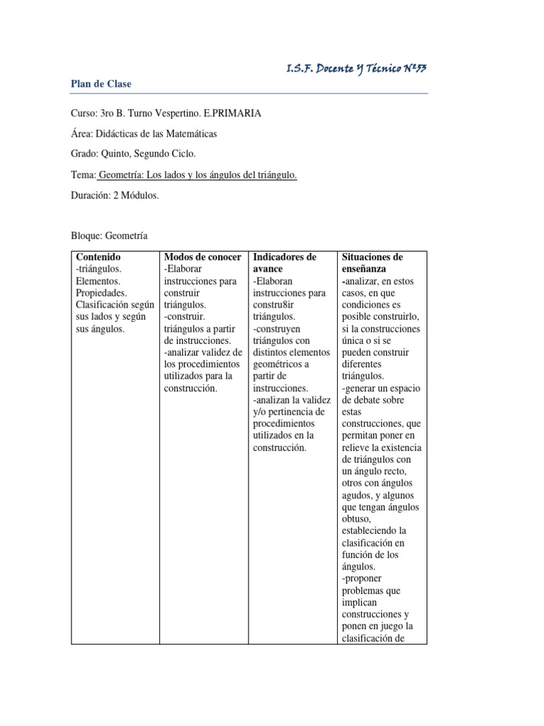 Plan de Clase Geo 1 | PDF | Triángulo | Ángulo