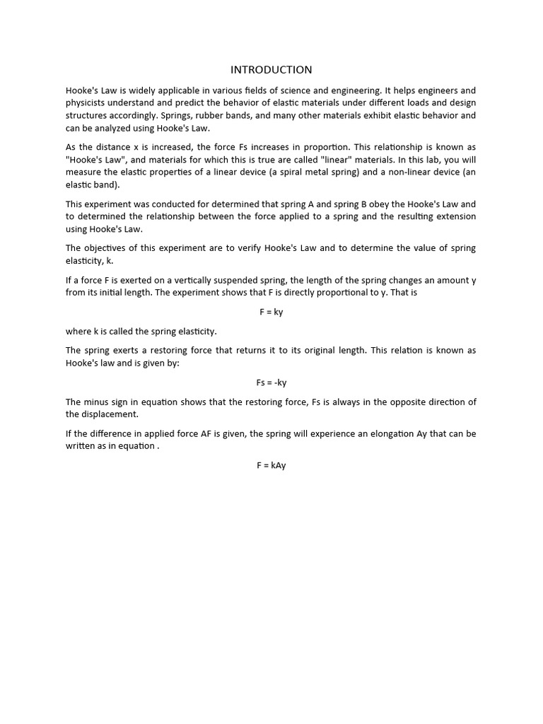 Hooke Law Introduction and Methology | PDF | Elasticity (Physics) | Force