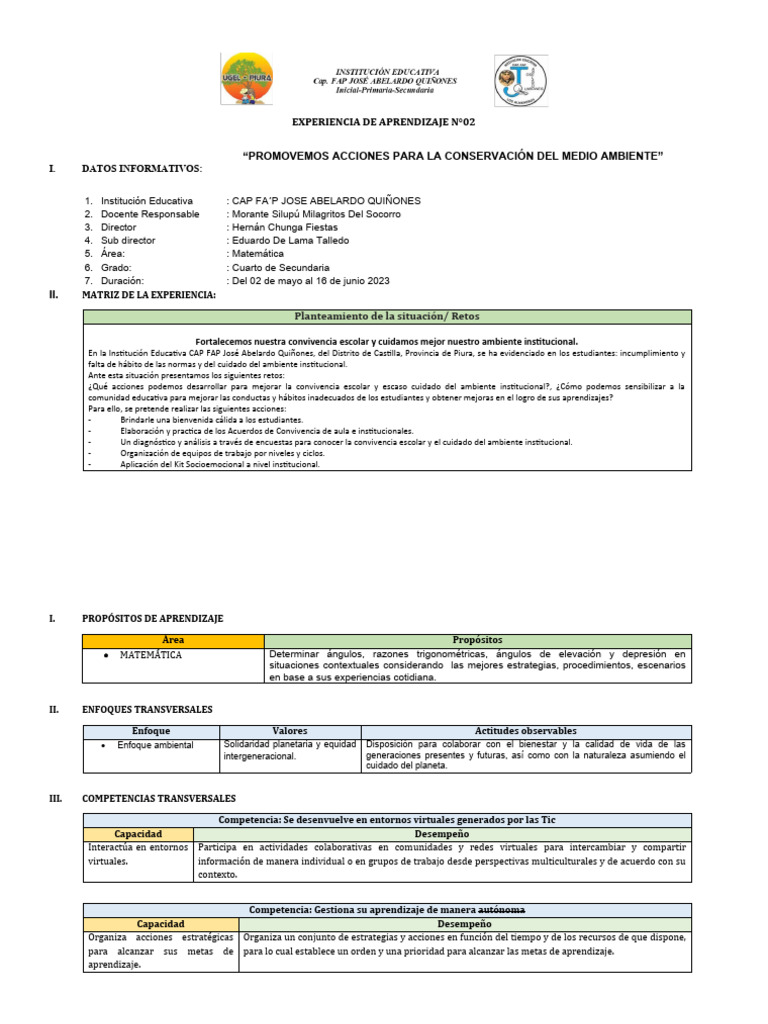 EXPERIENCIA DE APRENDIZAJE - 02 - Entregado | PDF | Aprendizaje