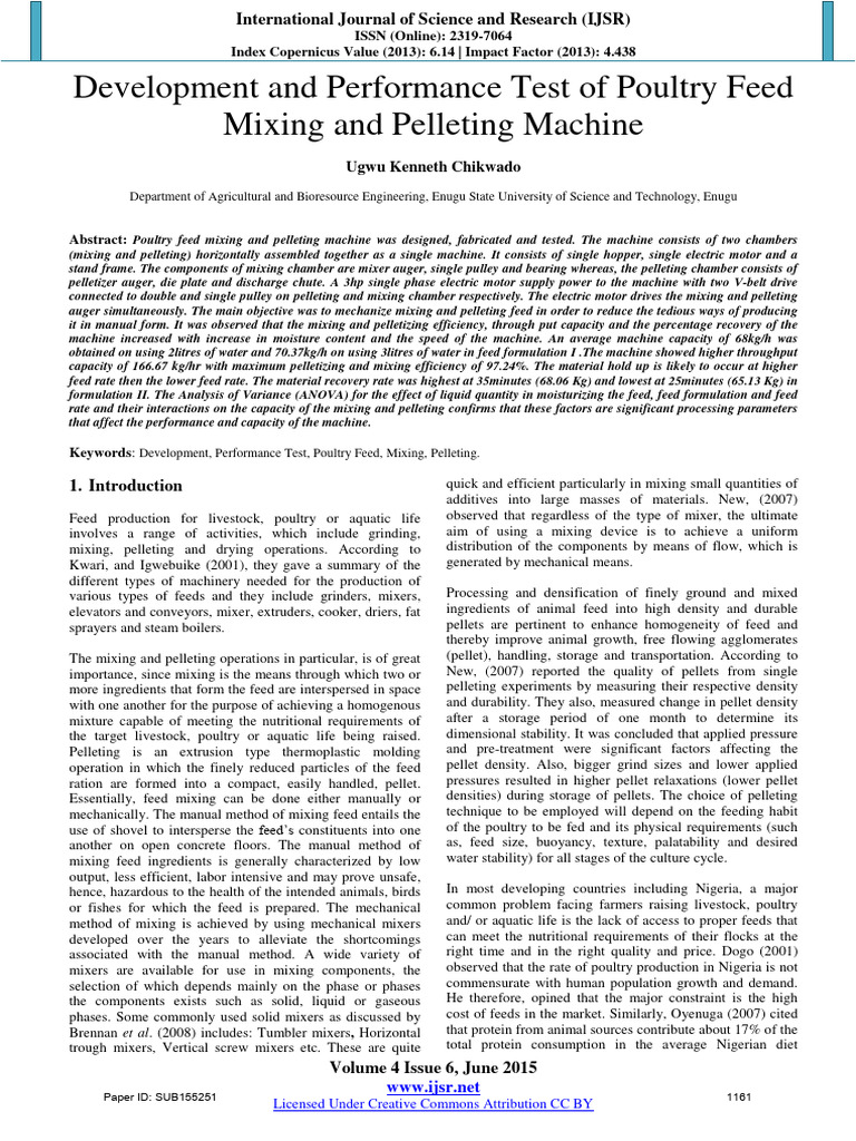 Development and Performance Test of Poultry Feed Mixing and Pelleting ...