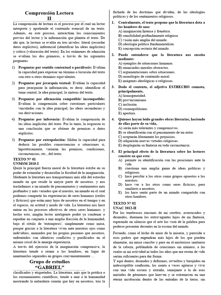 Tema 02 Comprensión Lectora Ii Estudiantes | PDF | Cerebro | Mente