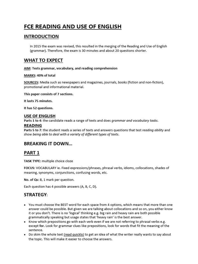 Fce Reading and Use of English | PDF | Verb | English Language