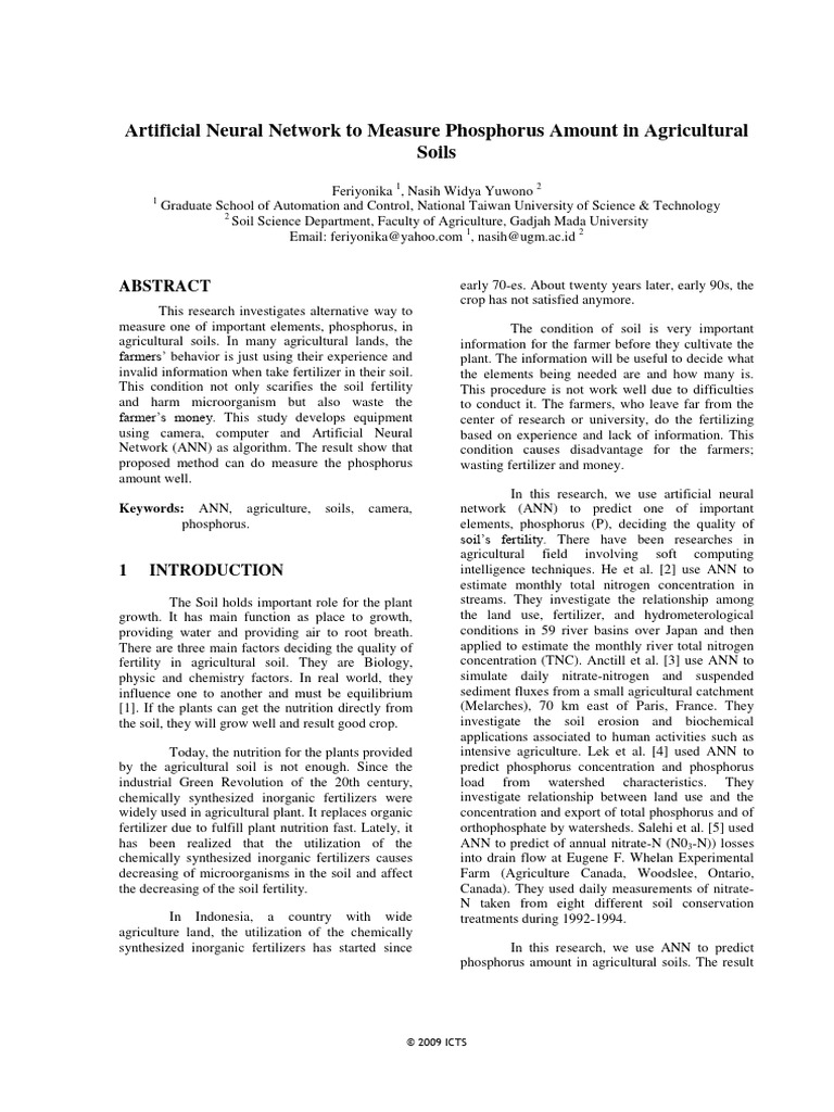 Artificial Neural Network To Measure Phosphor Amount in Agricultural Soils | PDF | Fertilizer ...