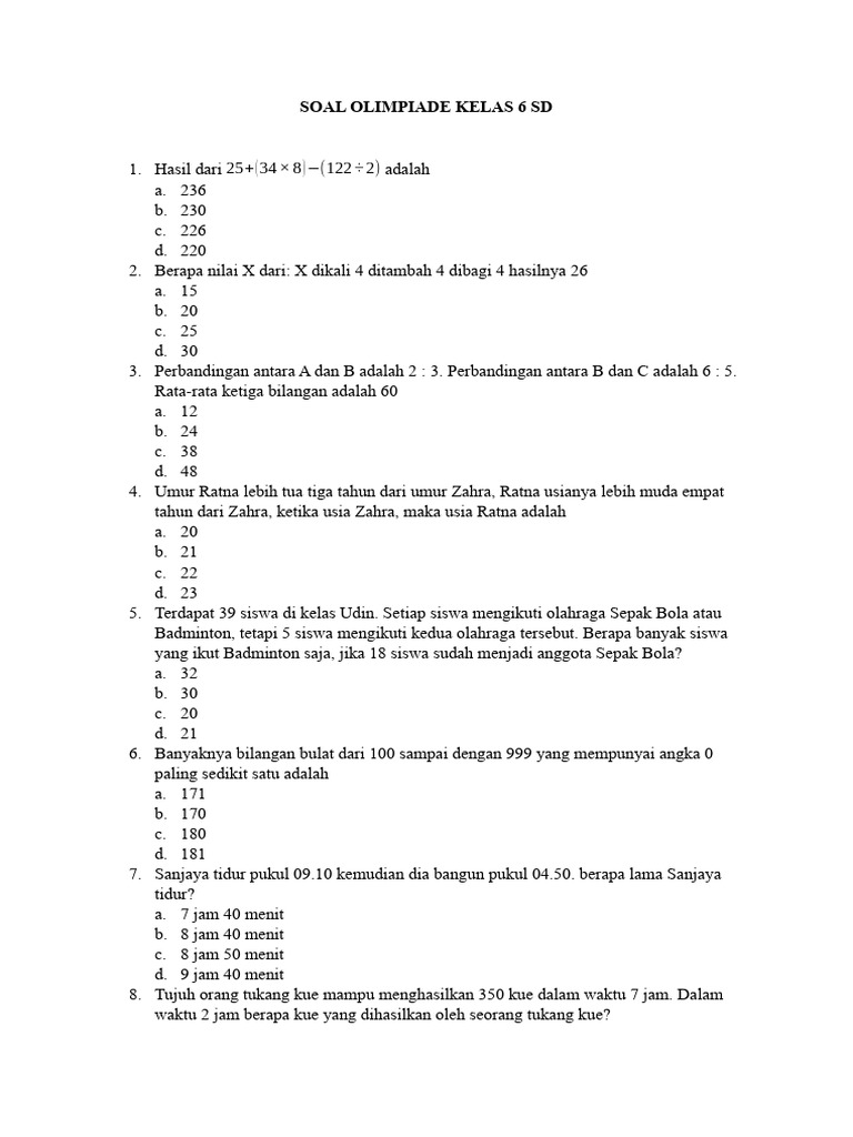 Soal Olim Math 6 SD | PDF | Metode & Bahan Ajar