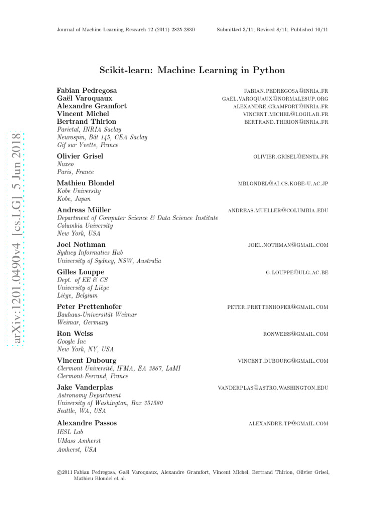 Scikit - Learn Machine Learning in Python | Download Free PDF | Cross Validation (Statistics ...