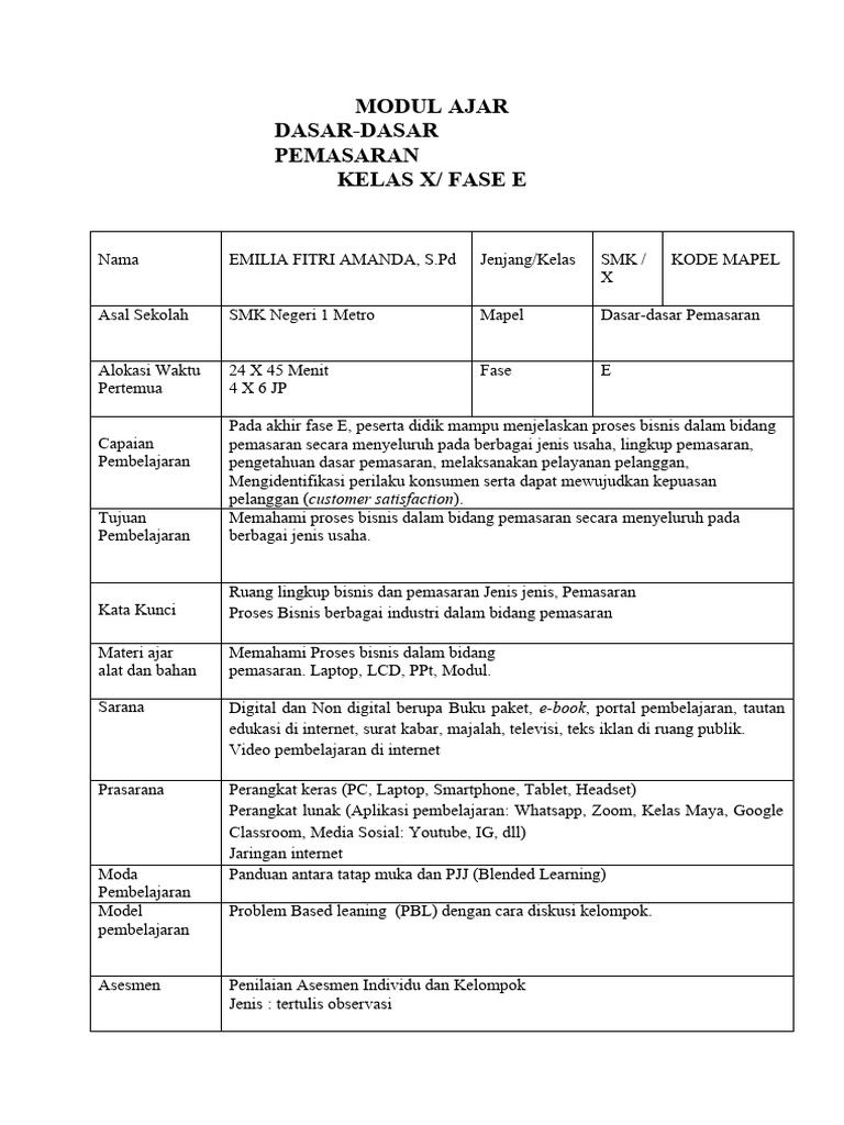 Modul Dasar-Dasar Pemasaran | PDF