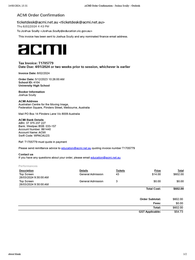 ACMI Order Confirmation - 11-12 Media 26.3 - Outlook | Download Free ...