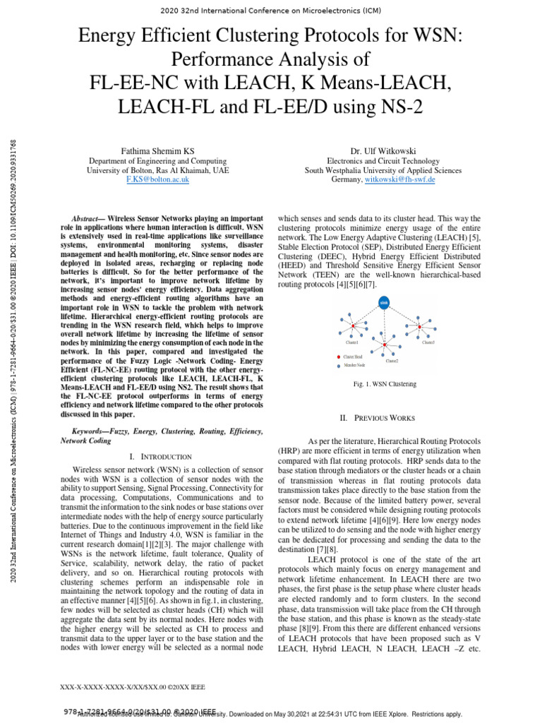 Energy Efficient Clustering Protocols For WSN - Performance Analysis of FL-EE-NC With LEACH, K ...