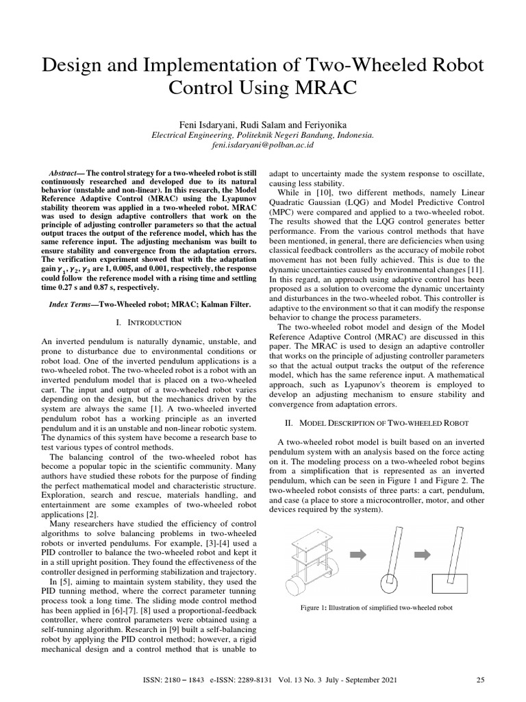 Design And Implementation Of Two Wheeled Robot Control Using Mrac Download Free Pdf Control 