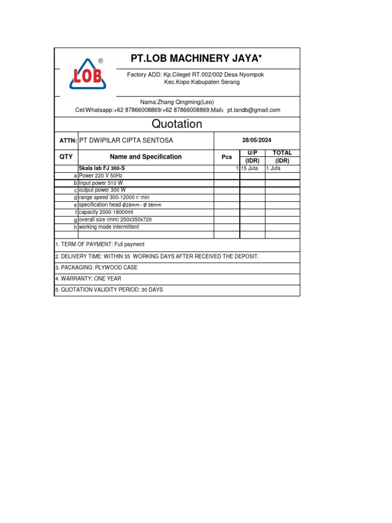 Quotation Skala Lab FJ 300 S | PDF
