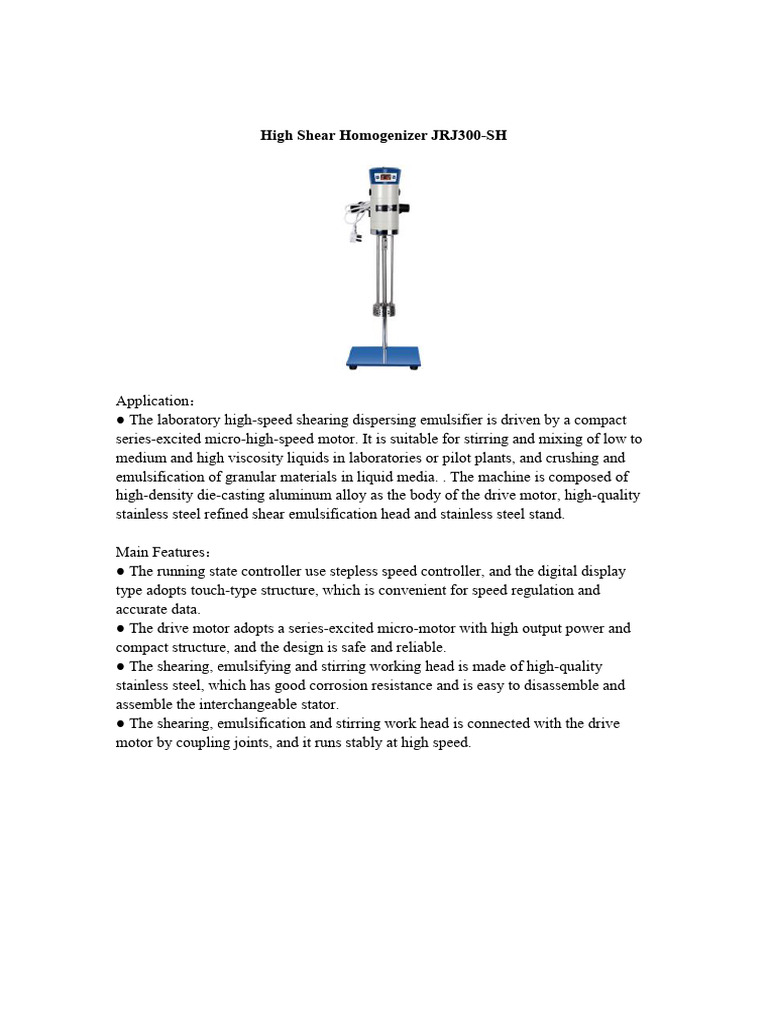 High Shear Homogenizer JRJ300-SH | PDF