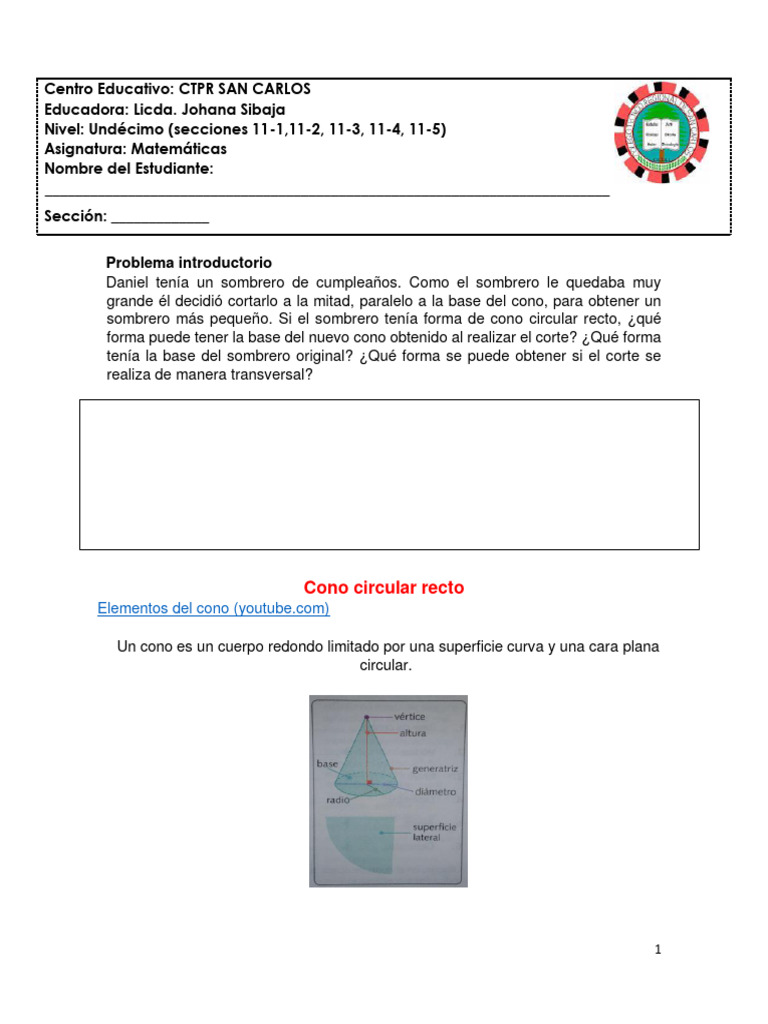 FICHA #5 Cono | PDF | Elipse | Objetos geométricos